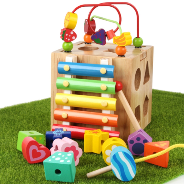 Wooden Material Activity Box Beaded Multi-Function Four-Sided Treasure ...